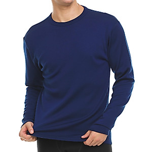 100% Merino Wool Expedition Weight Mens Crew Shirt - Heavy Weight Base Layer Top - Extreme Cold Weather Gear - Navy Blue - XX-Large