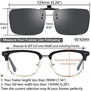 CAXMAN Clip On Sunglasses for Women Men Polarized Over Prescription Glasses Rectangle Rimless Flip Up Grey Lens 100% UV Protection 60 * 42mm