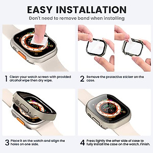 [3PACK] Tensea for Apple Watch Ultra 2/Ultra Screen Protector Case 49mm, iWatch Protective Face Cover, Hard PC Bumper Built-in Tempered Glass Film, Ultra-Thin Guard Women Men, 49 mm