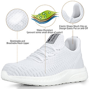 Feethit Women Tennis Running Shoes Walking Shoes Lightweight Casual Sneakers for Travel Gym Work Woman Waitress Nurse Light White 5.5