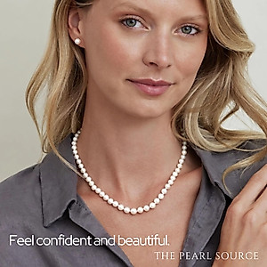 The Pearl Source 14K Gold 5.0-5.5mm AAAA Quality White Freshwater Cultured Pearl Necklace for Women in 17" Princess Length