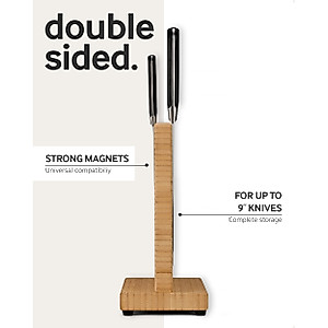 LARHN Magnetic Knife Block - Powerful Double-Sided Wooden Magnetic Knife Holder for up to 9″ Knives - Supplied as Empty Knife Block Without Knives