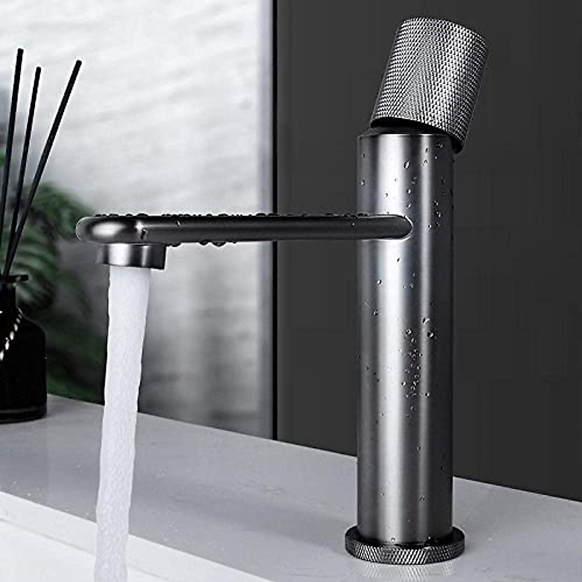 JBQ Bathroom Faucets Bathroom Sink Faucet Bathroom Vanity Faucet Brass Sink Faucet Hot and Cold Single Handle Countertop Mounted Toilet Unique Design Faucet (Color : Gun Grey S)