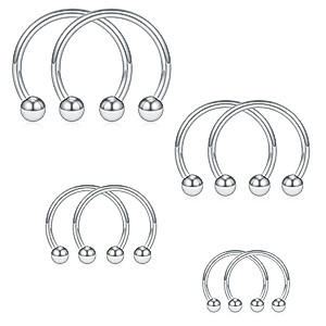 SCERRING 8PCS 16G Stainless Steel Nose Septum Horseshoe Earring Eyebrow Septum Lip Helix Tragus Cartilage Piercing Ring 6mm,8mm,10mm,12mm - Silver