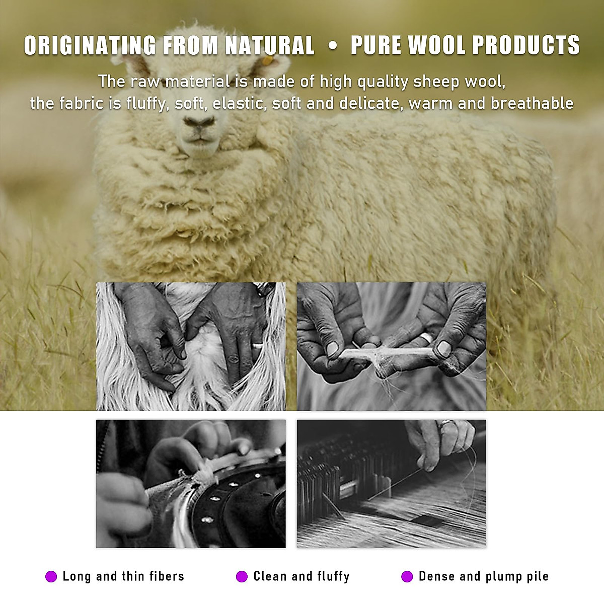 Ziciner 3PCS Wool Steering Wheel Cover with Fuzzy Handbrake Cover & Gear Shift Cover, Universal 15 Inch Steering Wheel Fluffy Soft Protector, Comforting Warm Car Decoration for Women Men (Purple)