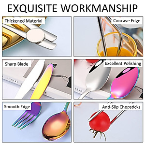 Portable Travel Silverware Set with Case, Reusable Camping Eating Utensils Set, Stainless Steel Cutlery Set for 1, Knife Fork Spoon Chopsticks (9 pieces black)