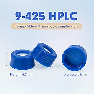 ALWSCI HPLC Pre-Slit 9-425 Screw Thread Vial Blue Caps, 9 mm, Blue PTFE/White Silicone Septa, 100 pcs/pk