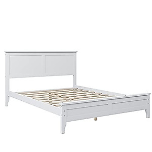 White Full Bed Frame with Headboard and Footboard , Full Size Platform Bed with Wood Slats Support , Wood Kids Full Size Bed Frame for Boys, Girls ,No Box Spring Needed (Full ,White)