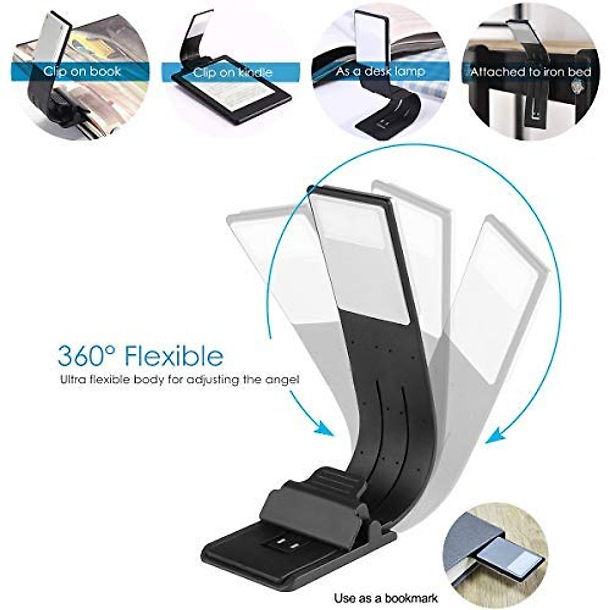 Ytuomzi Book Light, LED Reading Lamp USB Rechargeable Flexible Night Light 4 Level Brightness 360°Adjustable Clip on Work/Desk/Bed Lights for Amazon Kindle/eBook Reader/Book/iPad