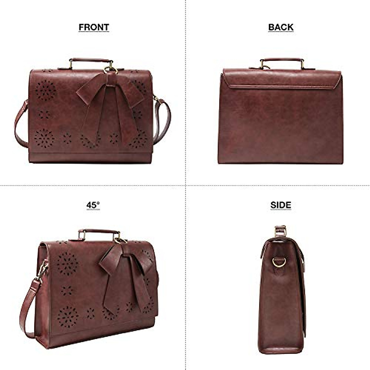 ECOSUSI Briefcase for Women Laptop Bag for Work Briefcase Crossbody Messenger Bags Vegan Leather Satchel Purse Fit 14 Inches Laptop, Coffee