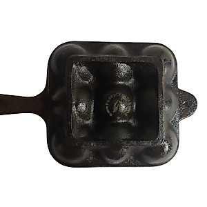 Cast Iron Paniyaram | Paddu Pan Long Handle Induction Compatible - SQUARE | 9 Pits | Flat Bottom with Ring and Handle | with FREE Turner Rod