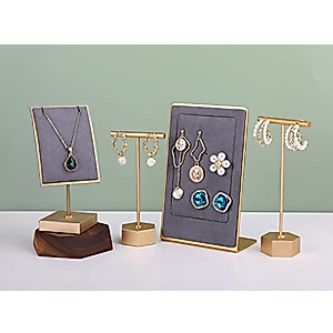 GemeShou Gold Metal Earring T Bar Stand Retail display holders for show, Jewelry Online stores Photography Display Props Organizer【Gold-Hexagon Base Height 4.5"】
