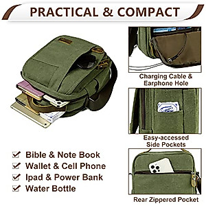 VASCHY Messenger Bag Small, Canvas Water Resistant Crossbody Shoulder Bag Purse for Men and Women Green