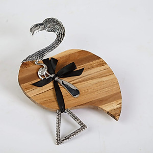 Flamingo Design Acacia Wood Cheese & Serving Board with Matching Cheese Knife by Picnic Plus (Flamingo)