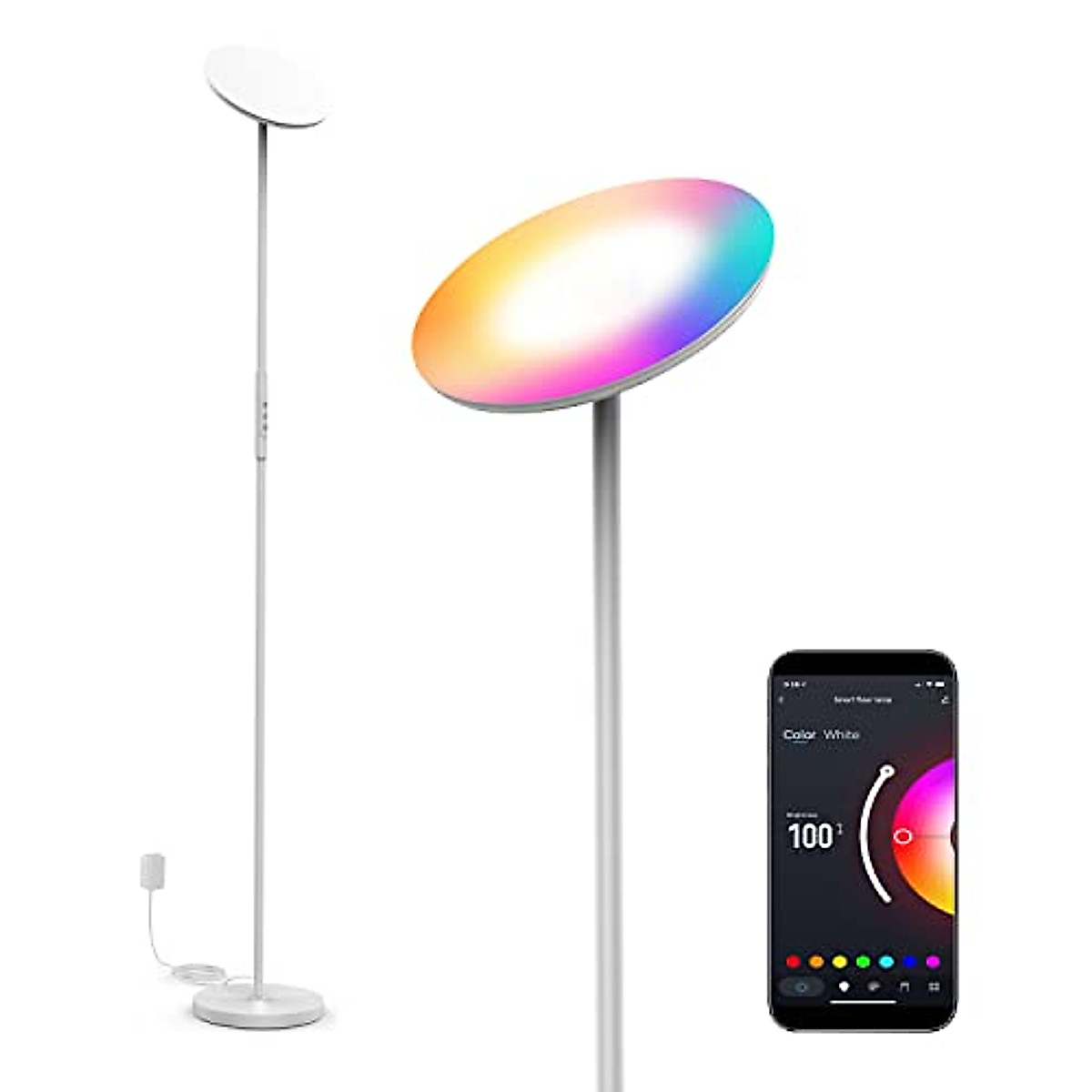 SUNTHIN Smart Floor Lamp, WiFi Standing Lamp Compatible with Alexa & Google Home, 24W RGBW LED Dimmable Torchiere Lamp for Bedroom, Living Room, Office, Reading Room