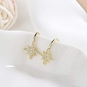 Simple CZ Star Cuff Wrap Earrings Cute Snowflake Crystal Twinkle Helix Cartilage Clip on Earrings Non Piercing Cartilage Earrings Hexagram ear cuff (snowflake ear cuff-gold)