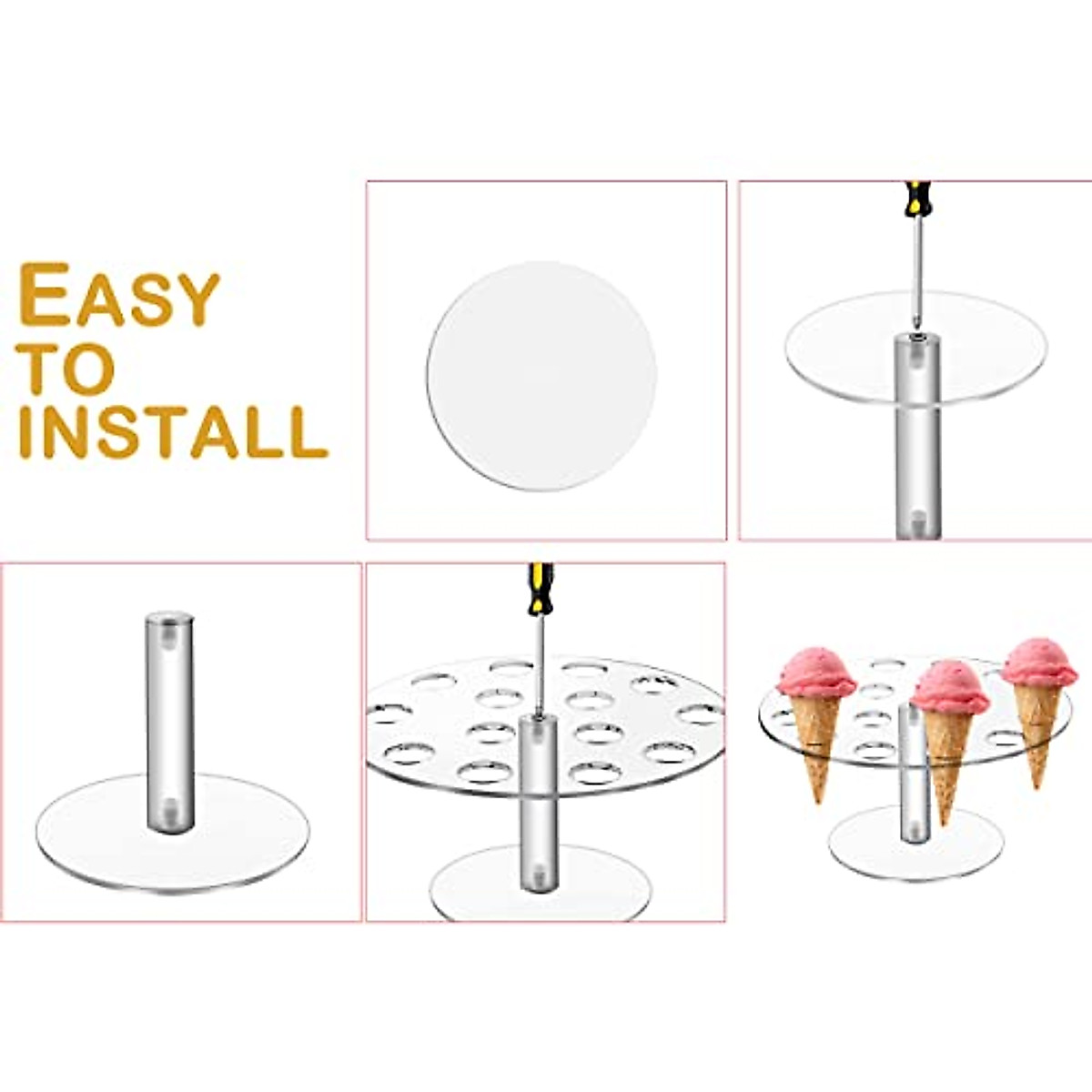 BLBYHO 【2 Pack 】 Acrylic Ice Cream Cone Holder Stand, Charcuterie Cone Holder, Sushi Hand Roll Stand Waffle Cupcake Sugar Cone Holder Stand, 14 Holes, Ideal Display Stand for Party, Baking Sell