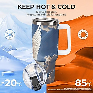 LLUTSNTH 40 Oz Vacuum Tumbler with White Handle Leakproof Insulated Tumbler Dove Sky Stainless Steel Travel Mug with Lid And Straw Coffee Cup Cute Water Bottles Cup Holder Friendly