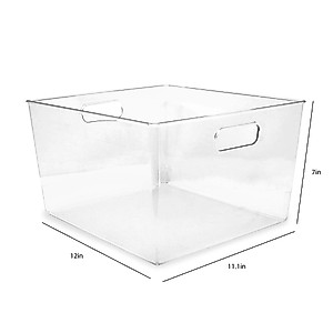 Isaac Jacobs 3-Pack XL Clear Storage Bins with Handles, Plastic Organizer for Office, Home, Kitchen, Pantry, Closet, Kids Room, Cube Shelf, Non-Slip Container Set (3-Pack, Extra-Large)