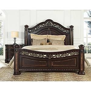 BOWERY HILL King Size Bed Bed with Headboard, Footboard, Wooden Slats in Wood, in Chocolate, No Box Spring Needed, Easy Assembly