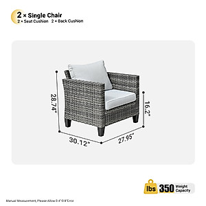 ovios Patio Chairs Outdoor Furniture 2 Pieces Rattan Wicker Chairs All Weather Patio Dining Chairs Single Chairs for Yard Deck Porch, Grey Wicker, Grey Cushion