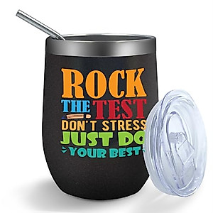 Rock The Tests Don't Stress Just Do Your Bests Travel Cup with Straw and Lid Aesthetic Mugs Design Gifts Girlfriend