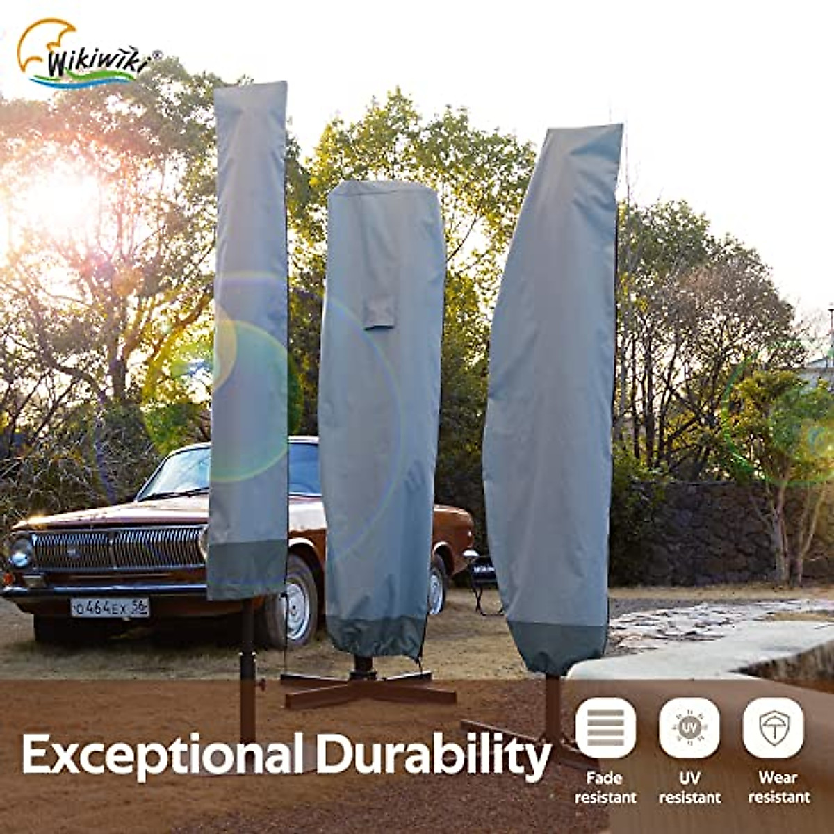 wikiwiki 82.7'' Patio Umbrella Cover Oxford Fabric, for 10FT Outdoor Offset Hanging & 9FT 3 Tier Market Umbrellas, Fade Resistant & Waterproof Fabric with Adjustable Drawstring & Storage Bag (Beige)