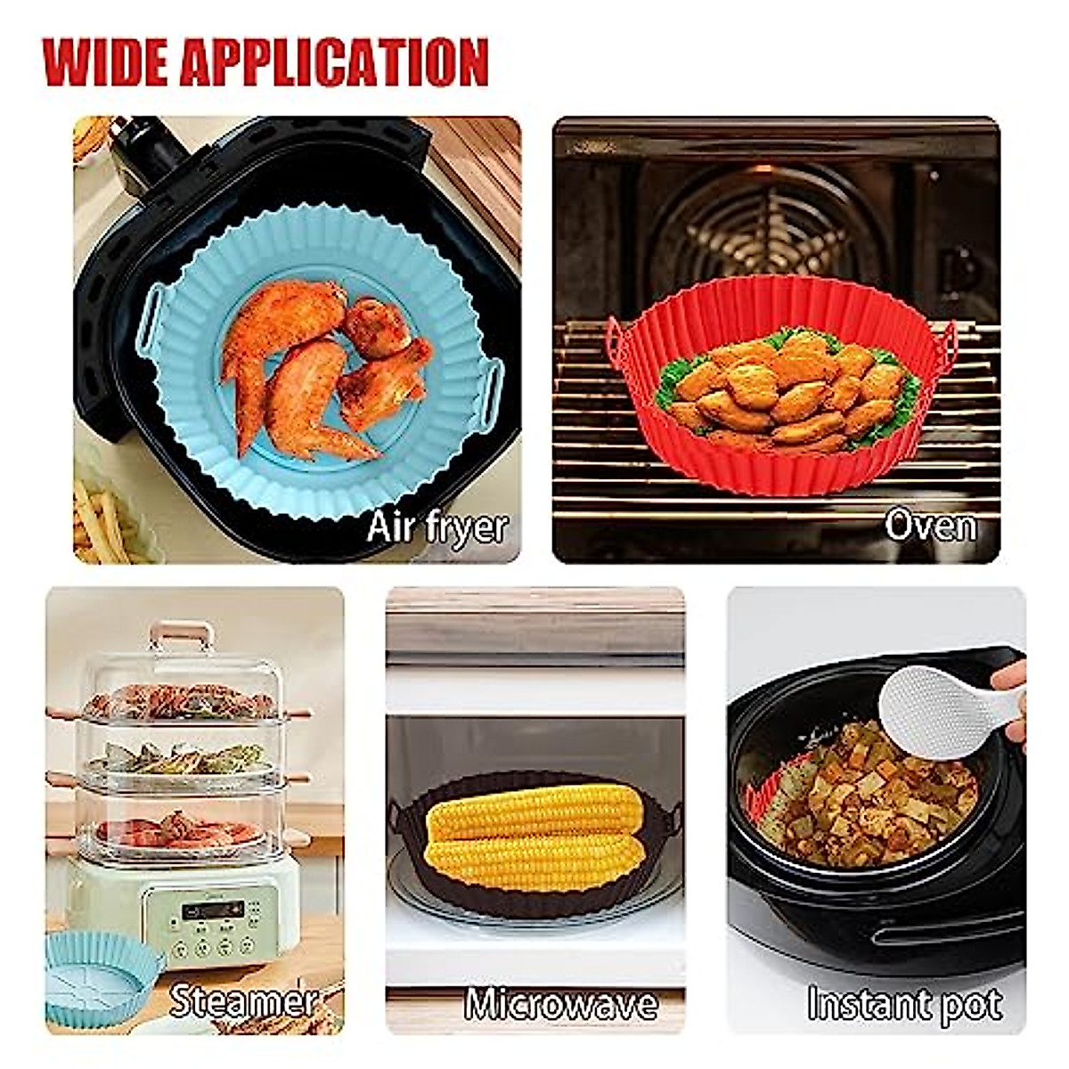 3 Pack Air Fryer Silicone Liners-Zmerob Reusable Silicone Bowl Basket for 3 to 5 QT Ninja Air Fryer, Food Grade Airfryer Basket Bowl Pot,Baking Tray Cooking Oven Accessories(Top 8in / Bottom 6.75in)