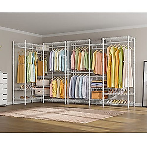 VIPEK L8i Basic Heavy Duty Garment Rack L-Shaped Wardrobe Space-Saving Corner Closet with Hanging Rod and Adjustable Shelves Freestanding Clothes Rack for Small Space, White