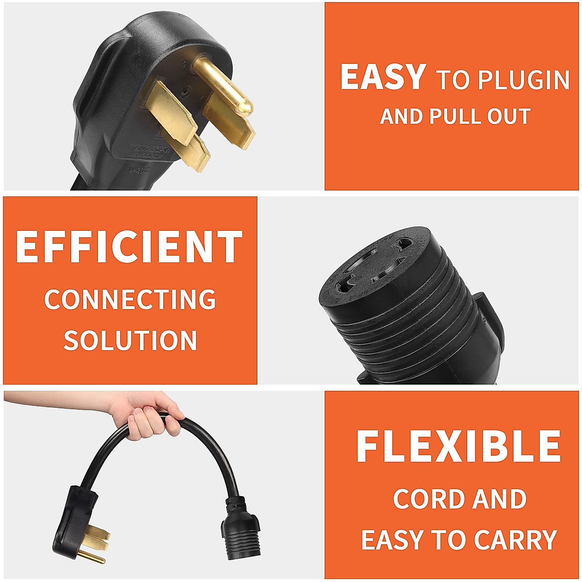 Generator Transfer Switch Adapter Cord YACSEJAO 50 Amp to 30 Amp 4-Prongs Locking Cord NEMA 14-50P to L14-30R STW 10 Gauge Heavy Duty Generator Power Cord