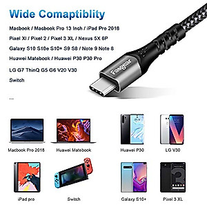 Fasgear USB C to USB C Cable 3ft, 10Gbps USB 3.1 Gen 2 Cord 5A Fast Charger with 4K Video and 100W Power Delivery (PD) Thunderbolt Compatible for MacBook,Matebook,Pixelbook,iPad,Galaxy Note 10, Black