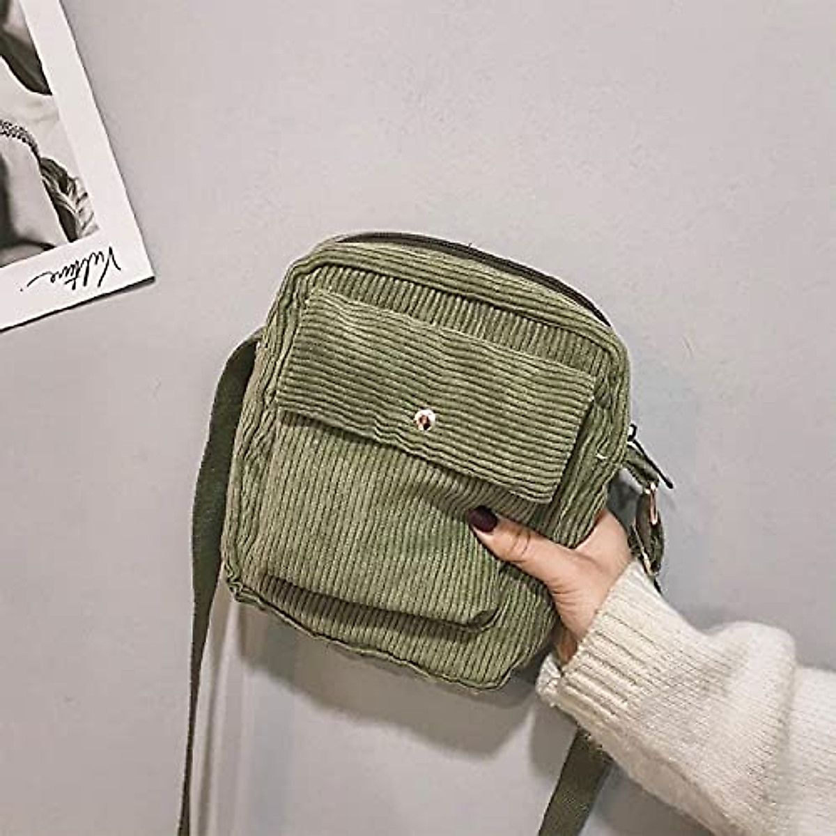 Corduroy Shoulder Tote Bag Women's Crossbody Shoulder Handbags Mini Canvas Handbag Ladies Casual Purse for Women Girl Outdoor Travel（Green）