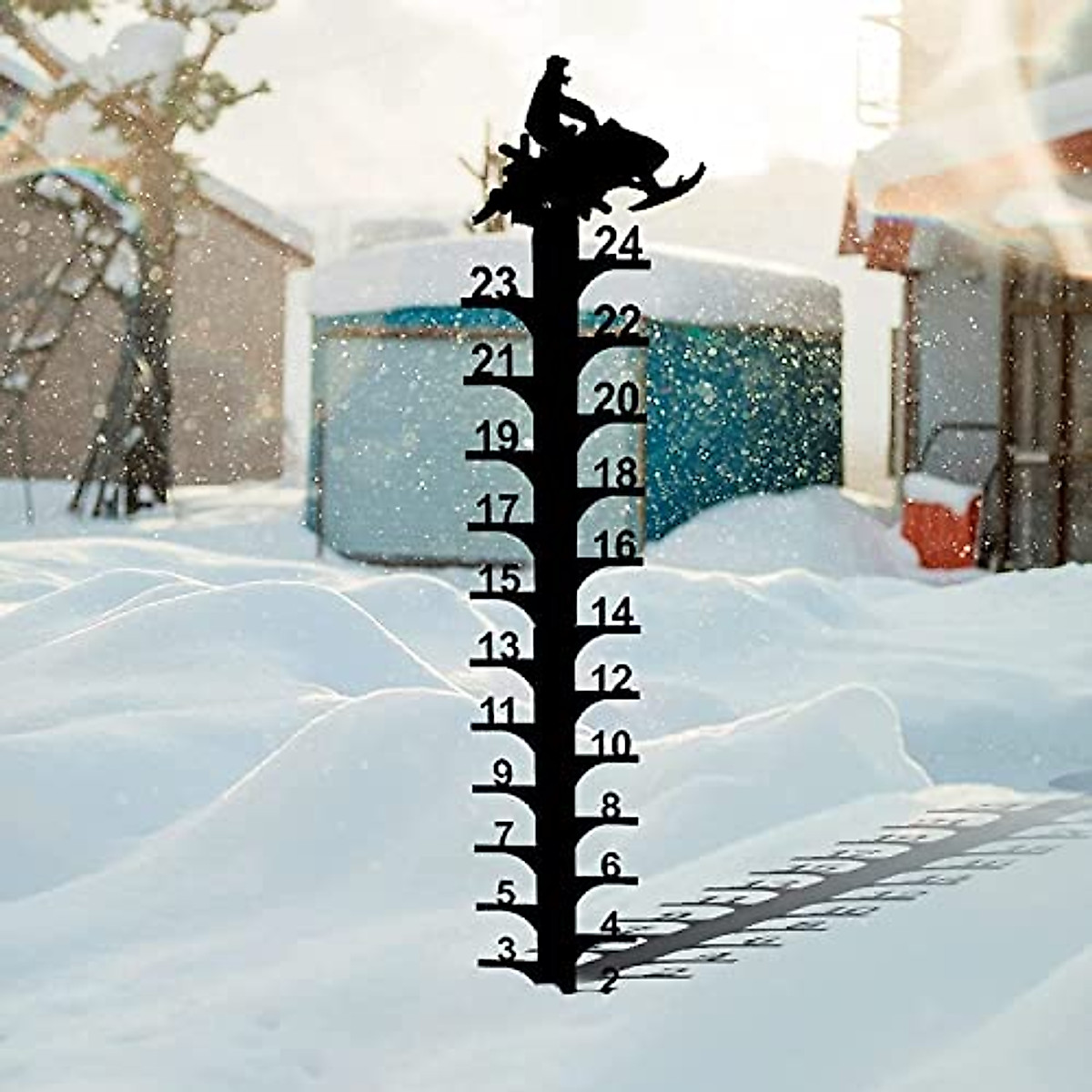 Gzcvba 24 Inch Iron Snow Gauge,Snow Measuring Stick Outdoor,Metal Snowflake Snowfall Snow & Rain Measuring Stick for Yard,Garden,Lawn (Toboggan)