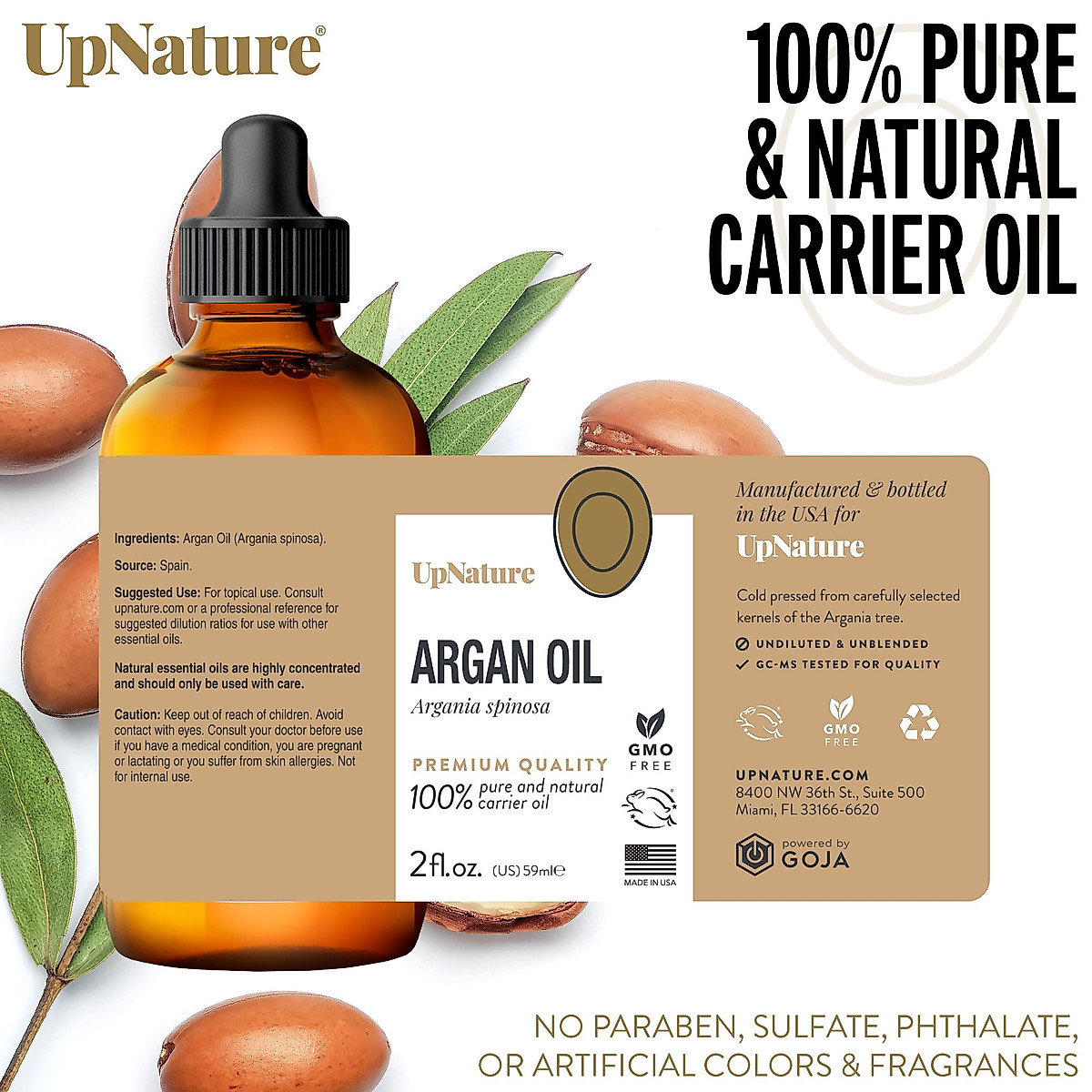 UpNature Argan Oil 2oz - 100% Natural & Pure Argan Oil for Hair Growth, Natural Cuticle Oil & Skin Care Products for Stretch Marks & Scars- Carrier Oil for Essential Oils for Skin