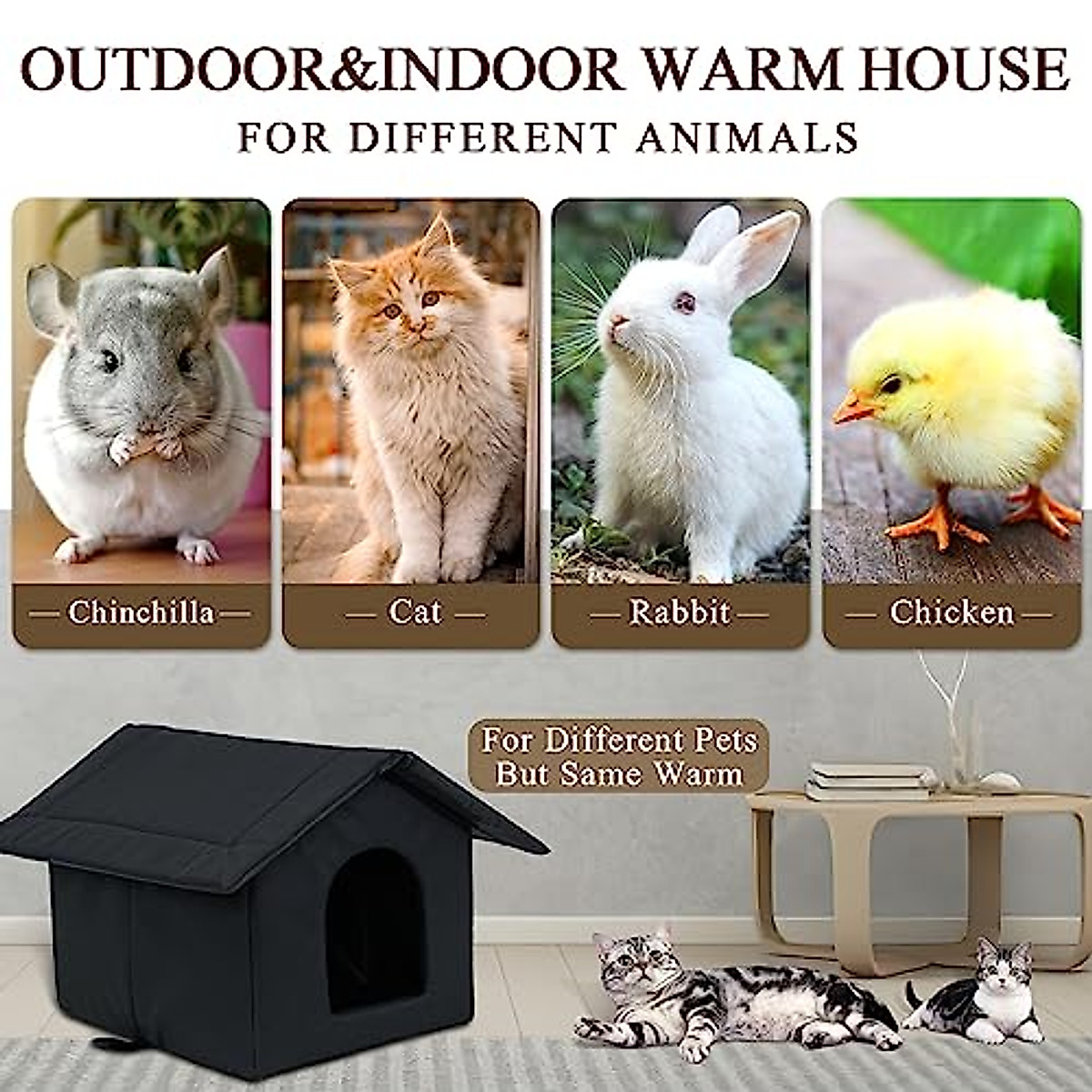 ZWARMY Outdoor Cat House Waterproof - Outside Cat House for Any Weather,Feral Cat Shelter with Waterproof Material for Outdoor and Indoor, Weatherproof Warm Cat Bed 11.8x17.32x12.59Inches（Small,Black）