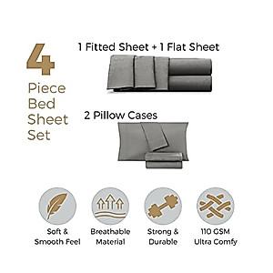 Empyrean Queen Sheets - 4 PC Super Soft Bed Sheets Queen Size - Double Brushed Microfiber Queen Size Sheets - Hotel Luxury Charcoal Grey Queen Bed Sheets Set, with 4 Corner Elastic Straps