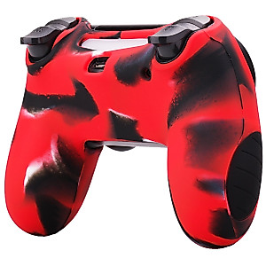 YoRHa Silicone Half Extra Thick Cover Skin Case for Sony PS4/slim/Pro Dualshock 4 Controller x 1(Camouflage red) with Pro Thumb Grips x 8