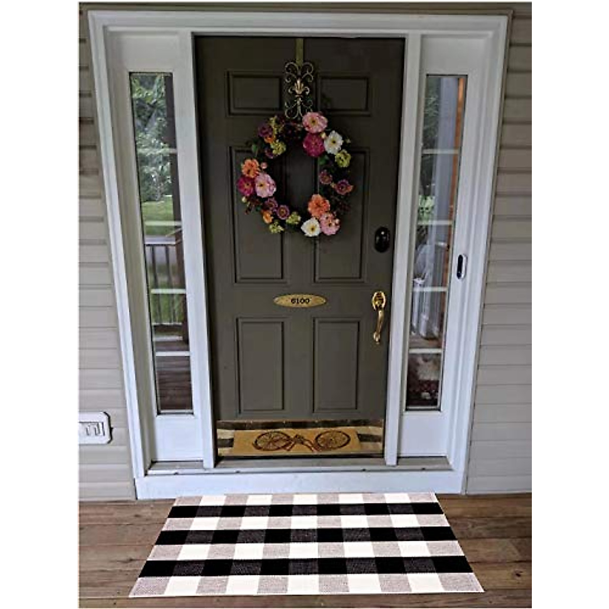 Cotton Buffalo Plaid Rugs 27.5x43 Inches Black and White Checkered Front Porch Plaid Door Mats Woven Washable Layered Welcome Mat for Kitchen Carpet Outdoor Porch Entry Way Decor