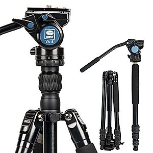 Sirui 2-in-1 Traveler Series Aluminum Video Tripod with VA-5 Fluid Head for Cameras Monopod Conversion 26.5lbs Load Capacity 62.6Inch 360 Degree Panning Base 1/4" and 3/8" Screws (Traveler VA)