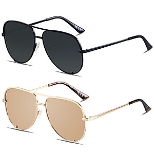ANDWOOD Oversized Aviator Sunglasses for Women Big Large UV Protection Fashion Sun glasses UV Protection Black Mirrored Gold Shades