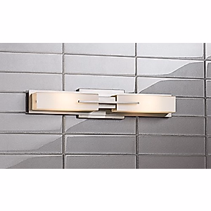 Possini Euro Design Midtown Mid Century Modern Wall Mount Light Brushed Nickel Silver Metal 23 1/2" Wide 2-Light Vanity Fixture Rectangular White Glass Decor for Bathroom Over Mirror House Home