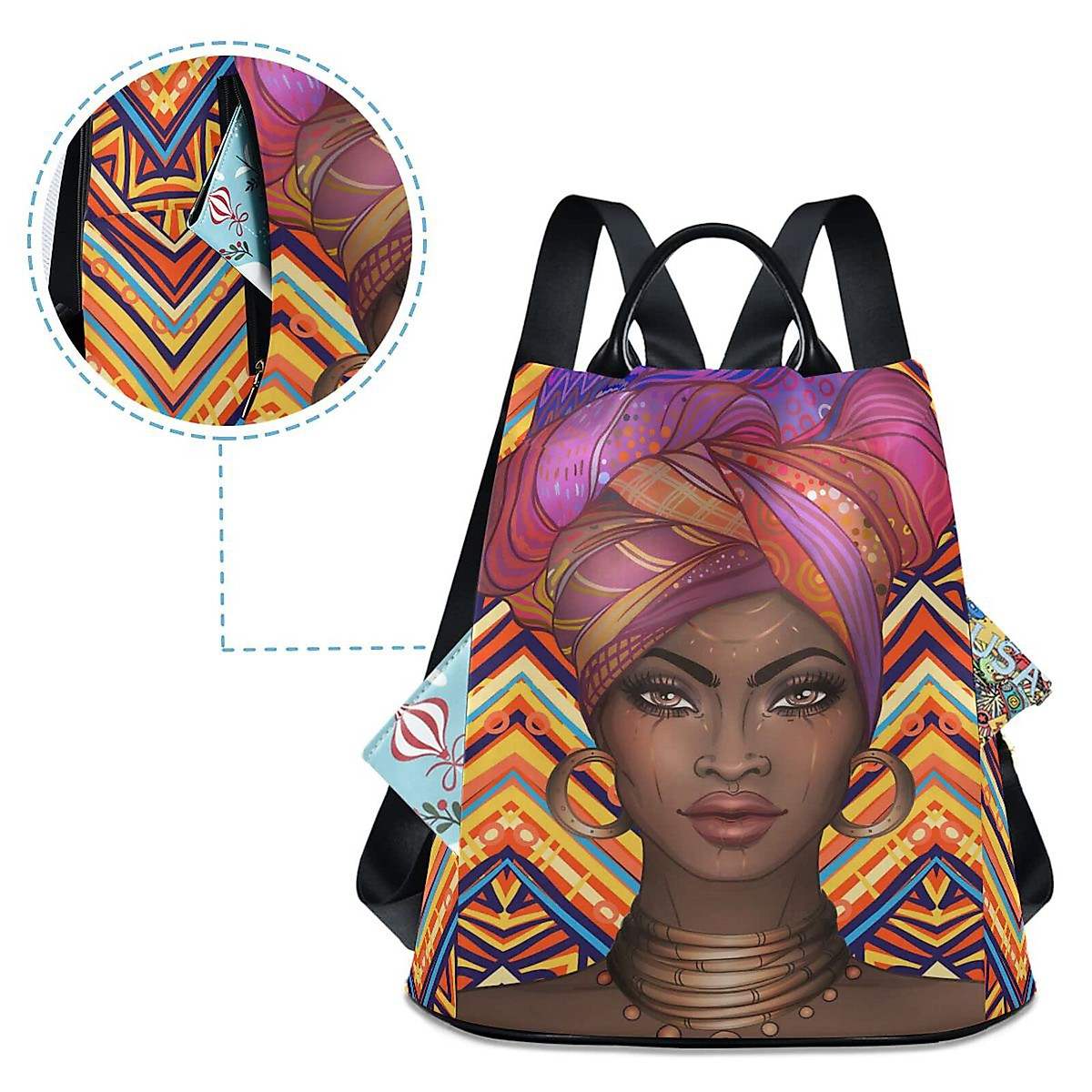 senya Fashion Backpack Purse for Women, African American Woman Ethnic Backpack Shoulder Bag for Women