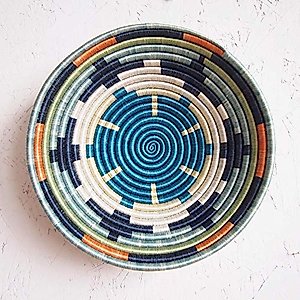 African Basket- Mwangaza/Rwanda Basket/Woven Bowl/Sisal & Sweetgrass Basket/Blues, Orange, Green, Yellow, White