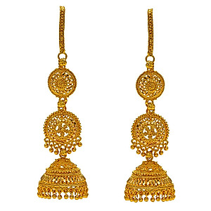 Jewel India Handmade Ethnic Bollywood Traditional Wedding Bridal Party-wear Gold Plated Indian Chain Jhumka Jhumki Designer Chandbali Earrings for Women