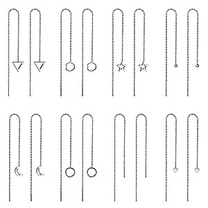LOLIAS 8Pairs Stainless Steel Threader Earrings for Women Lightweight Drop Dangle Chain Earrings Minimalist Chain Tassel Earrings Set