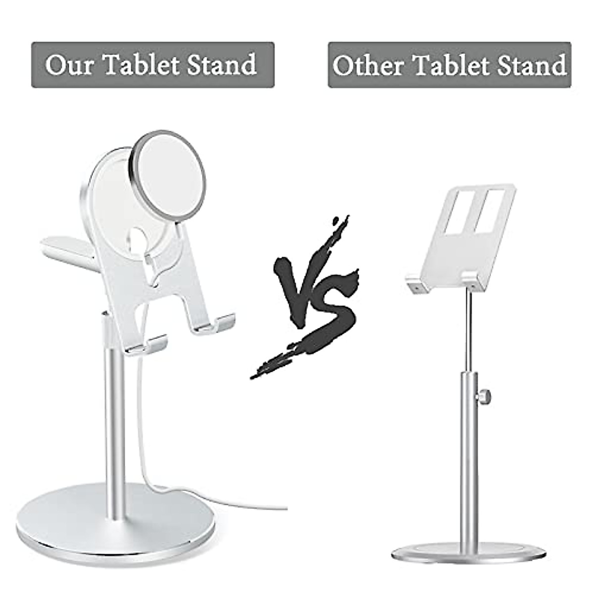 KU XIU Tablet Stand Holder, Phone Stand for MagSafe Charger, Headphone Stand 3 in 1 Adjustable Aluminum Stand for iPhone 13 12, iPad, Tablet, Kindle, Switch, AirPods, Sony, Bose(No Included Magsafe)