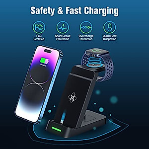 Charging Station for Multiple Devices Apple, 3 in 1 Fast Charging Station Dock Stand with Adapter for iPhone14 Pro Max/13/12/11/X/8/7 & Airpods, Wireless Charger for Apple Watch Ultra/8/7/6/SE/5/4/3/2