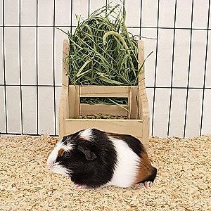 Rabbit Hay Feeder 2 in 1 Wooden Food Manger for Bunny Guinea Pig Chinchilla Small Animals