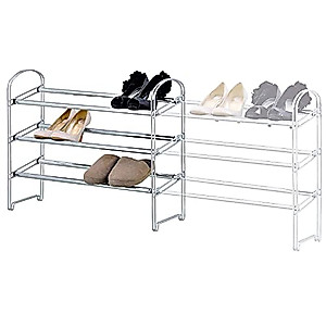 Tatkraft Maestro Heavy Duty 3 Tier Shoe Rack, Expandable Entryway Shoe Organizer, Easy to Assemble, Chrome Plated Steel