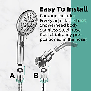 Cobbe High Pressure 9 Functions Shower Head with handheld - Luxury Modern Chrome Look, Built-in Power Spray to Clean Corner, Tub and Pets, Stainless Steel Hose Adjustable Bracket, Chrome